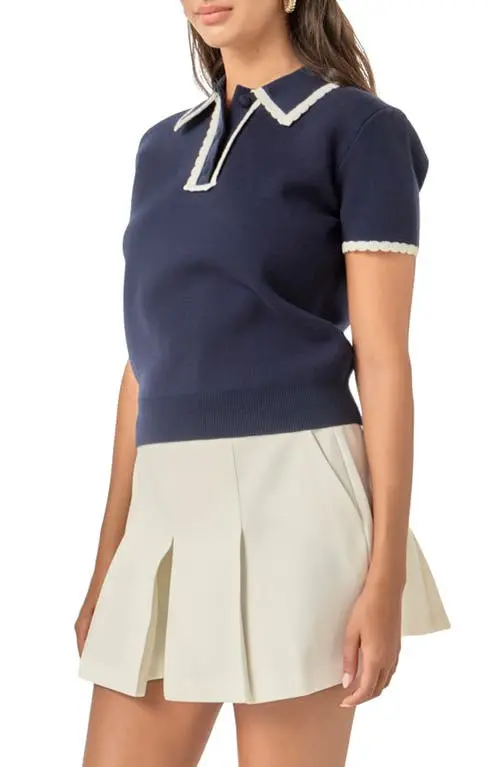 English Factory Scalloped Trim Sweater Polo
