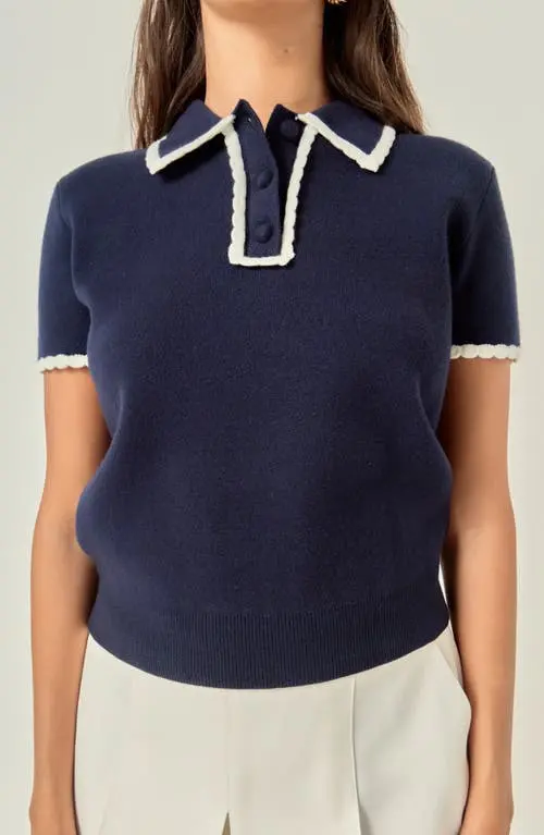 English Factory Scalloped Trim Sweater Polo