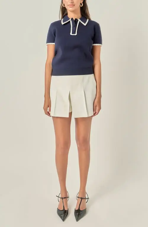 English Factory Scalloped Trim Sweater Polo