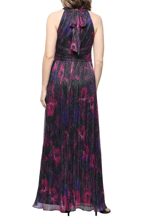 SL FASHIONS Halter Neck Printed Maxi Gown