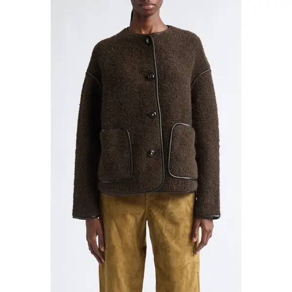 Altuzarra Irving Jacket Textured Alpaca Blend With Contrast Trim - Fudge
