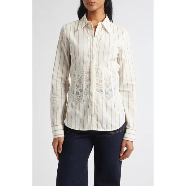Ramy Brook Alana Lace Inset Striped Shirt