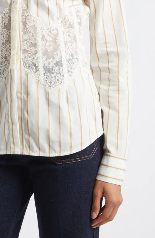 Ramy Brook Alana Lace Inset Striped Shirt