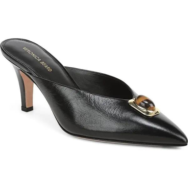 Veronica Beard Cabochon Leather Pointed Toe Mule - Black