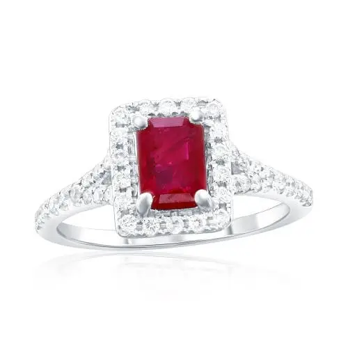 SOUZANA BY SUZY LEVIAN 14k Gold Emerald-cut Ruby & Diamond Halo Ring