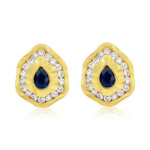 SOUZANA BY SUZY LEVIAN 14k Yellow Gold Pear-cut Sapphire And Diamond Stud Earrings - Blue