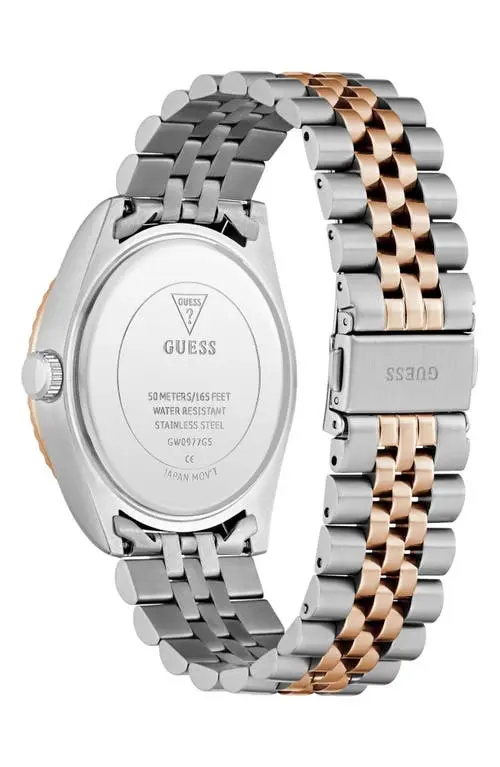 Guess Stainless Steel Bracelet Watch With Date Window And 24-hour Subdial
