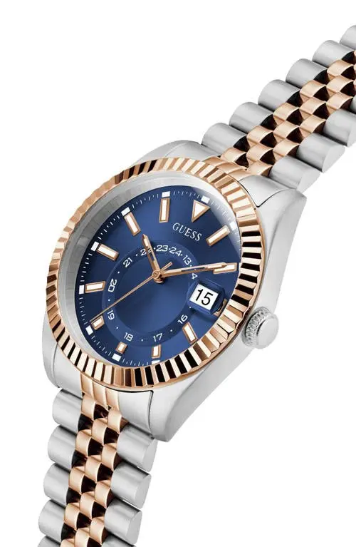 Guess Stainless Steel Bracelet Watch With Date Window And 24-hour Subdial
