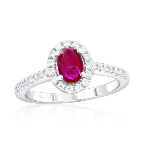SOUZANA BY SUZY LEVIAN 14k White Gold Oval Ruby & Diamond Halo Ring