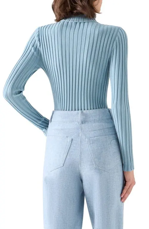 Akris Merino Wool Reverse Rib Knit Turtleneck Sweater - Light Blue