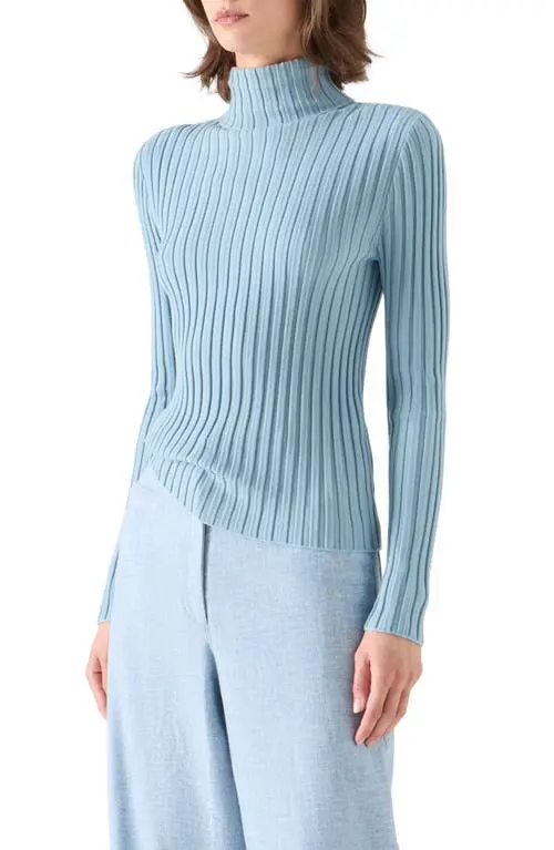 Akris Merino Wool Reverse Rib Knit Turtleneck Sweater - Light Blue