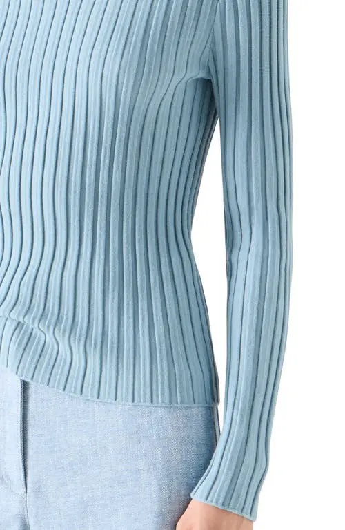 Akris Merino Wool Reverse Rib Knit Turtleneck Sweater - Light Blue