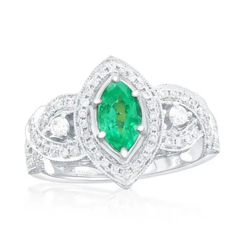 SOUZANA BY SUZY LEVIAN 14k White Gold Marquise Emerald And Diamond Ring - Green