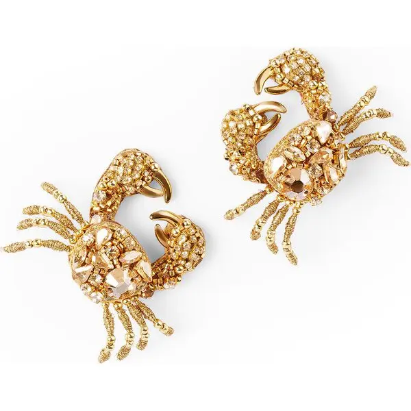 Deepa Gurnani Crab On Ice Post Earrings - Gold