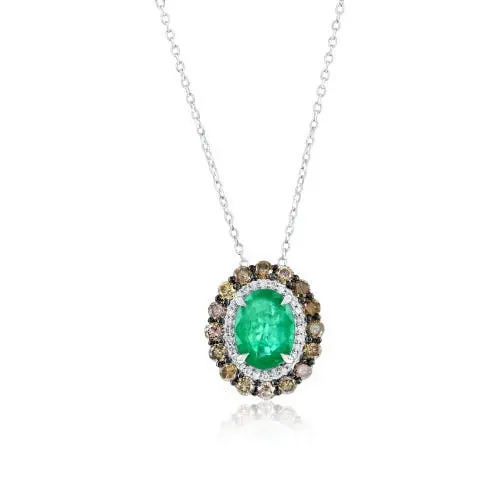 SOUZANA BY SUZY LEVIAN 14k Gold Oval-cut Emerald & Brown And White Diamond Double Halo Pendant Necklace - Green