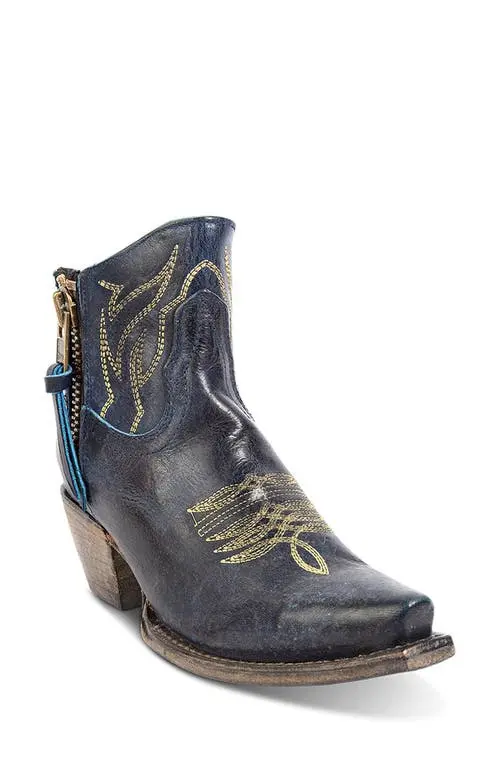 FREEBIRD Wolfie Western Bootie With Embroidery And Stacked Heel - Blue