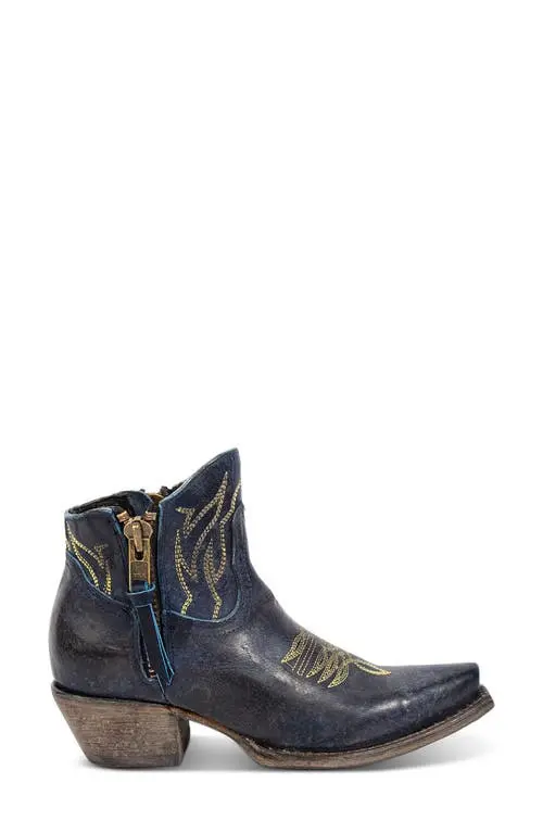 FREEBIRD Wolfie Western Bootie With Embroidery And Stacked Heel - Blue