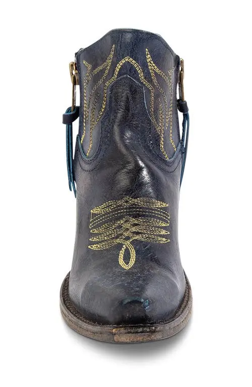 FREEBIRD Wolfie Western Bootie With Embroidery And Stacked Heel - Blue