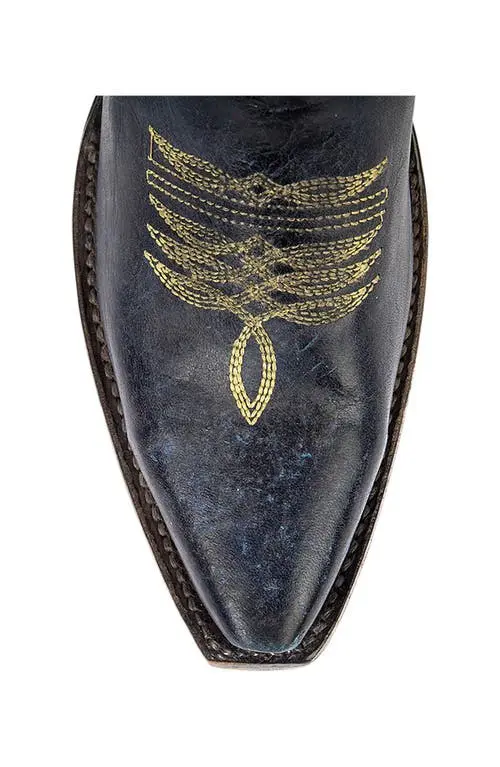 FREEBIRD Wolfie Western Bootie With Embroidery And Stacked Heel - Blue