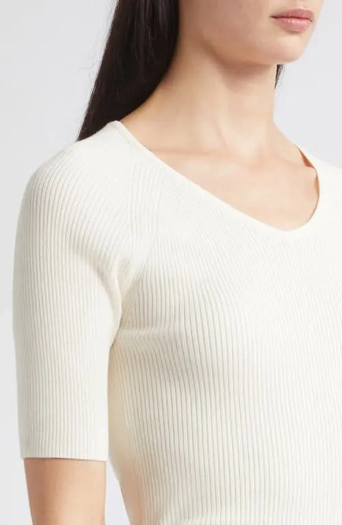 Max Mara Ribbed Short Sleeve Sweater - Ecru