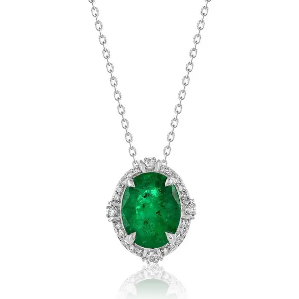 SOUZANA BY SUZY LEVIAN 14k Gold 2.86cttw Oval-cut Emerald & 0.18cttw Diamonds Pendant Necklace - Green