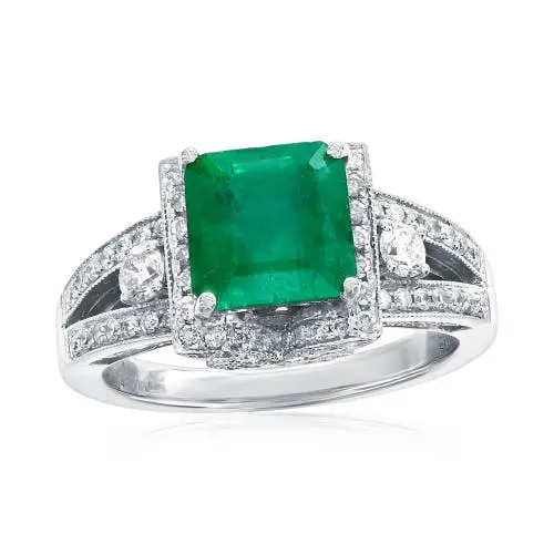SOUZANA BY SUZY LEVIAN 14k White Gold 2ct Emerald And 1cttw Diamond Ring - Green