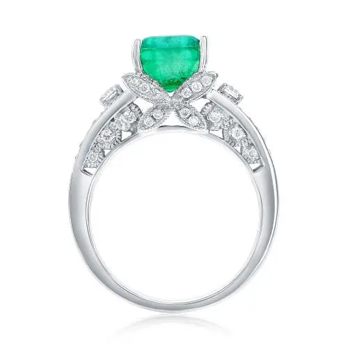 SOUZANA BY SUZY LEVIAN 14k White Gold 2ct Emerald And 1cttw Diamond Ring