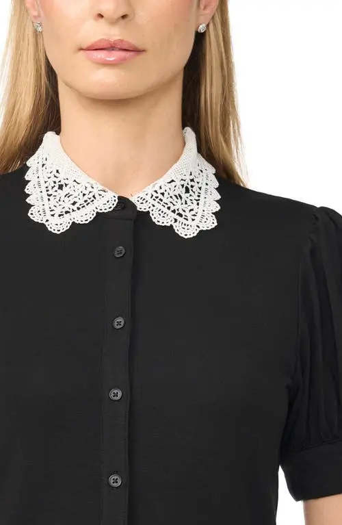 CECE DUPRAZ Scalloped Lace Collar Short Sleeve Shirt - Black/white