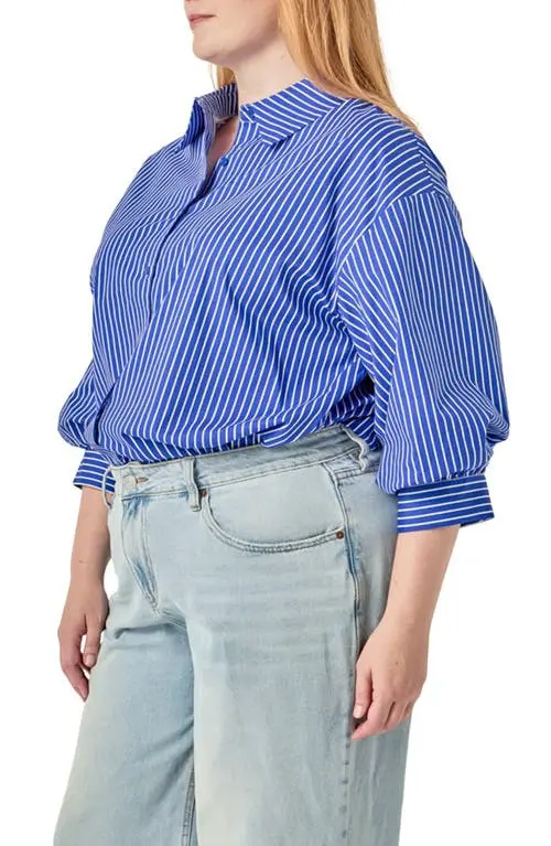 English Factory Striped Balloon Sleeve Shirt - Cobalt