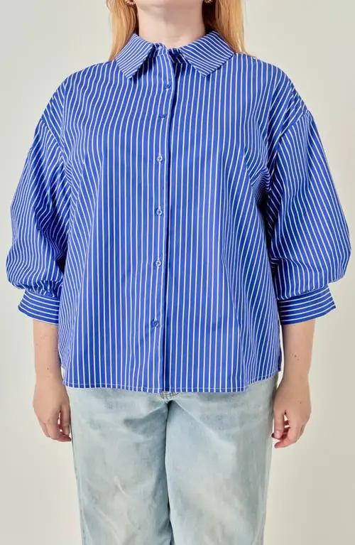 English Factory Striped Balloon Sleeve Shirt - Cobalt