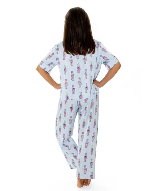 SUNSHINE SOCIETY Graffiti Nutcracker Silky Pants Sleeve Shorts Set - Blue