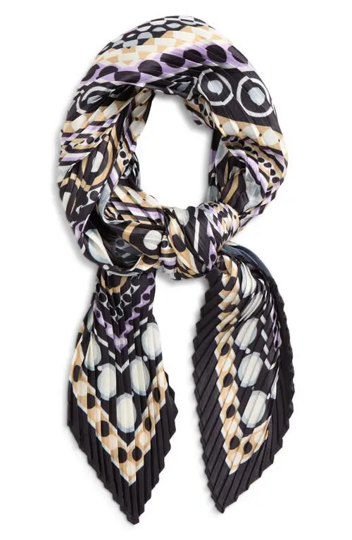 Echo Pleated Dots On Dots Diamond Silk Scarf - Black