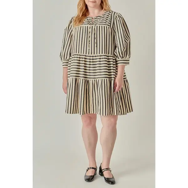 English Factory Striped Tiered Minidress