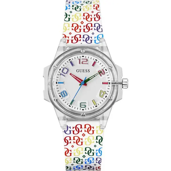 Guess Worn With Pride Rainbow Clear Silicone Strap Watch - Multi