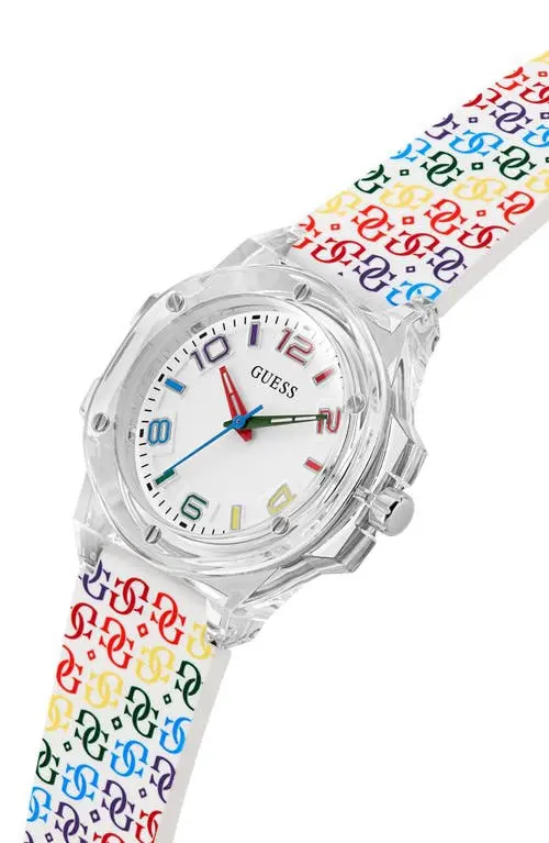 Guess Worn With Pride Rainbow Clear Silicone Strap Watch