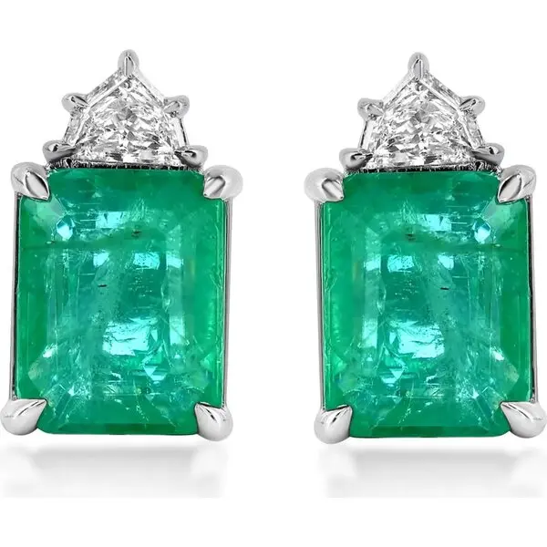 SOUZANA BY SUZY LEVIAN 14k White Gold Emerald And Diamond Earrings - Green