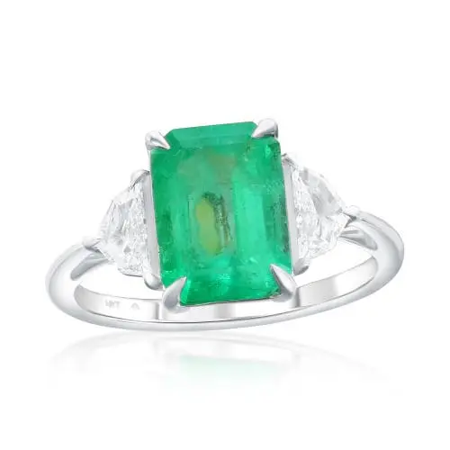 SOUZANA BY SUZY LEVIAN 14k White Gold 3.22ct Emerald & 0.40cttw Diamond Ring - Green
