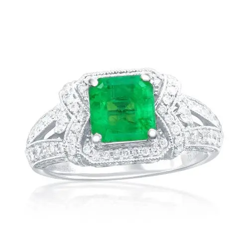 SOUZANA BY SUZY LEVIAN 14k White Gold Emerald And Diamond Ring - Green