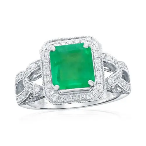 SOUZANA BY SUZY LEVIAN 14k White Gold Emerald And Diamond Ring - Green