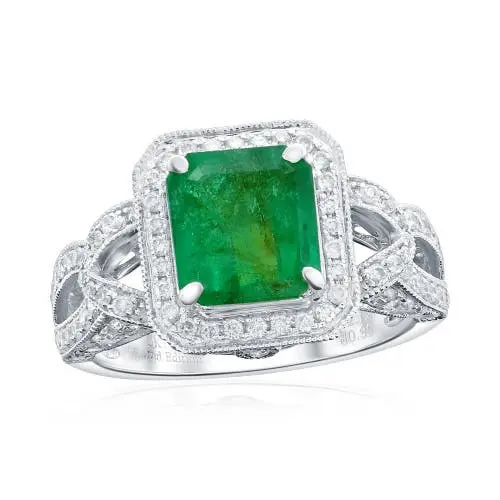SOUZANA BY SUZY LEVIAN 14k White Gold 2.12 Carat Colombian Emerald And 1.00 Carat Tw Diamond Ring - Green