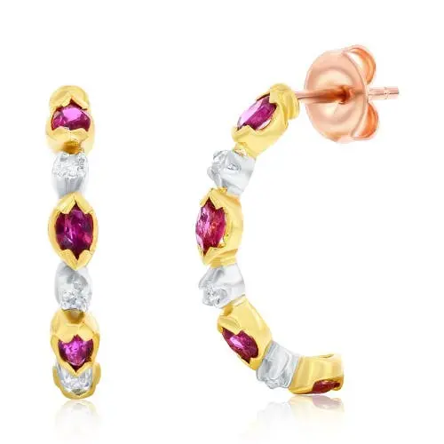 SOUZANA BY SUZY LEVIAN 14k Two-tone Gold Ruby & Diamond Huggie Hoop Earrings - Red