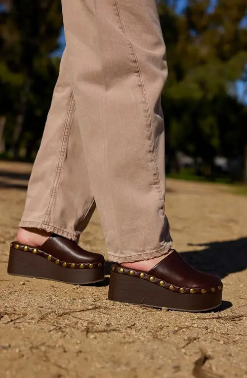 Bc Footwear Faux Leather Platform Clogs With Stud Detailing - Chocolate