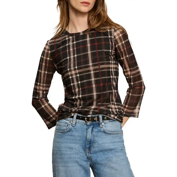 Sanctuary Printed Mesh Top - Cinder Pla
