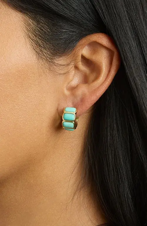 ATHRA LUXE Turquoise Bezel Huggie Hoop Earrings