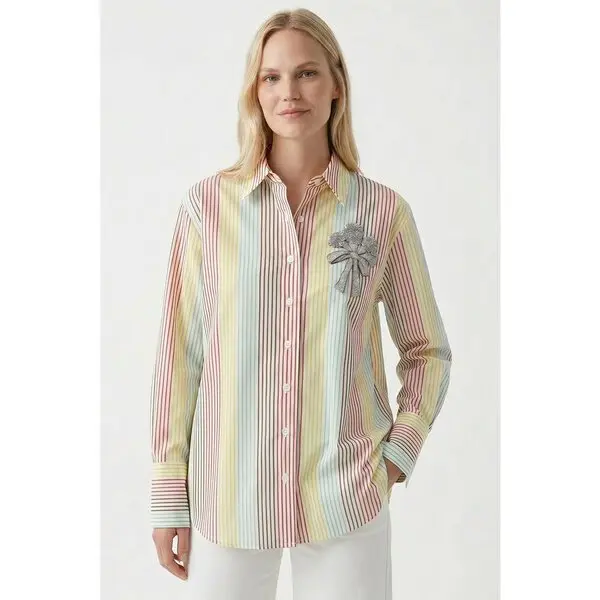 EXQUISE Long Sleeve Embroidered Shirt - Multi Color