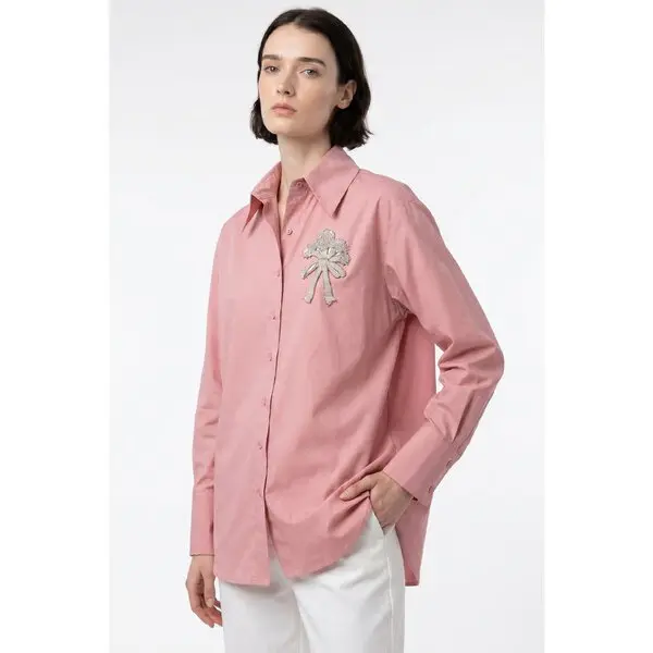 EXQUISE Fauve Long Sleeve Embroidered Cuffed Shirt