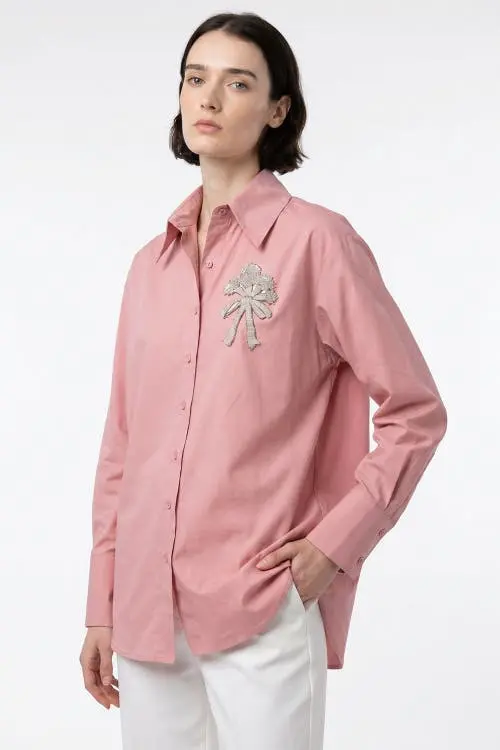 EXQUISE Fauve Long Sleeve Embroidered Cuffed Shirt