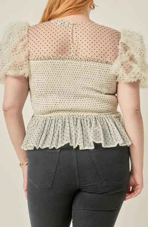 English Factory Polka Dot Smocked Puff Sleeve Top