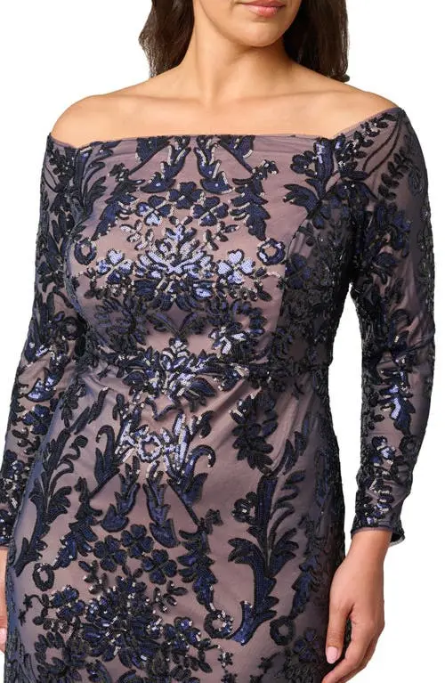 Adrianna Papell Off The Shoulder Sequin Gown