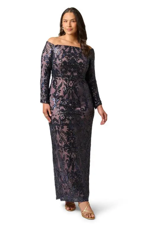 Adrianna Papell Off The Shoulder Sequin Gown